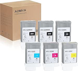 Aomya PFI-120 Pigment Ink Tank 6 Pack PFI-120MBK PFI-120BK PFI-120C PFI-120M PFI-120Y Compatible ...