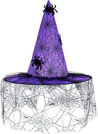 Amazon.com: Louatui Halloween Witch Hat for Women Men Spiders Feather ...