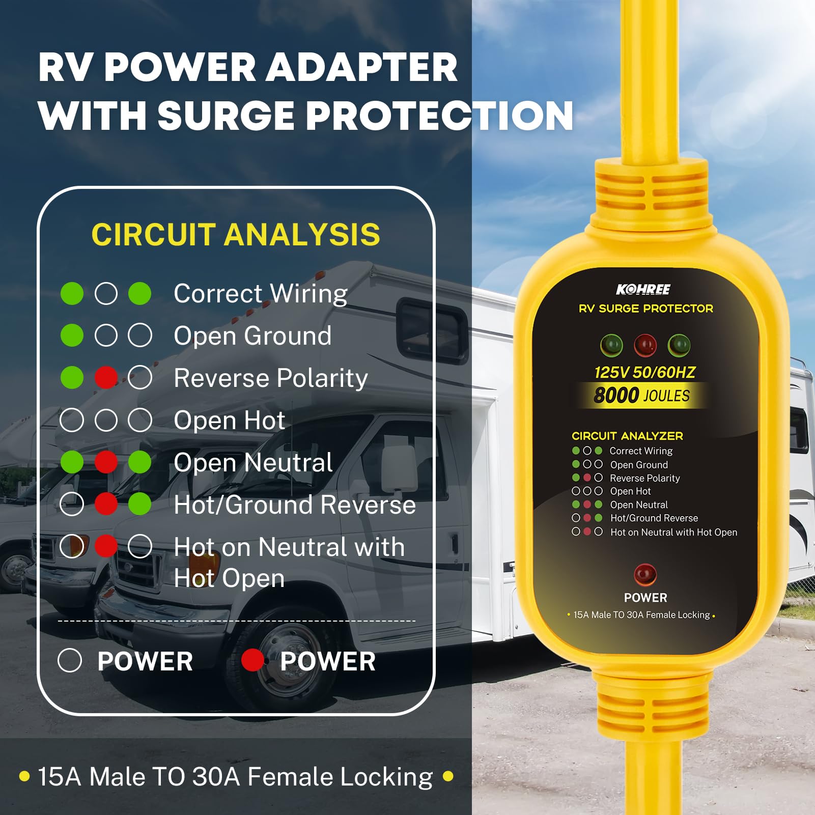 Snapklik.com : Kohree 30 Amp To 110V RV Adapter