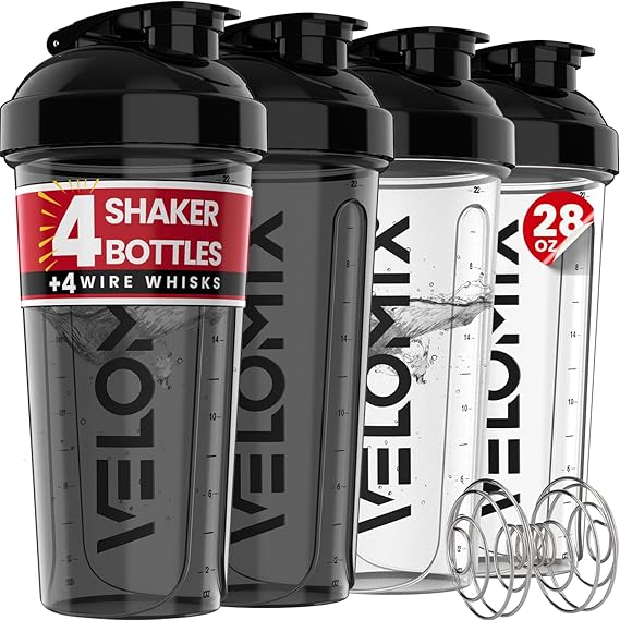 Amazon.com: VELOMIX -4 PACK- 28 oz Protein Shaker Bottle for Protein ...