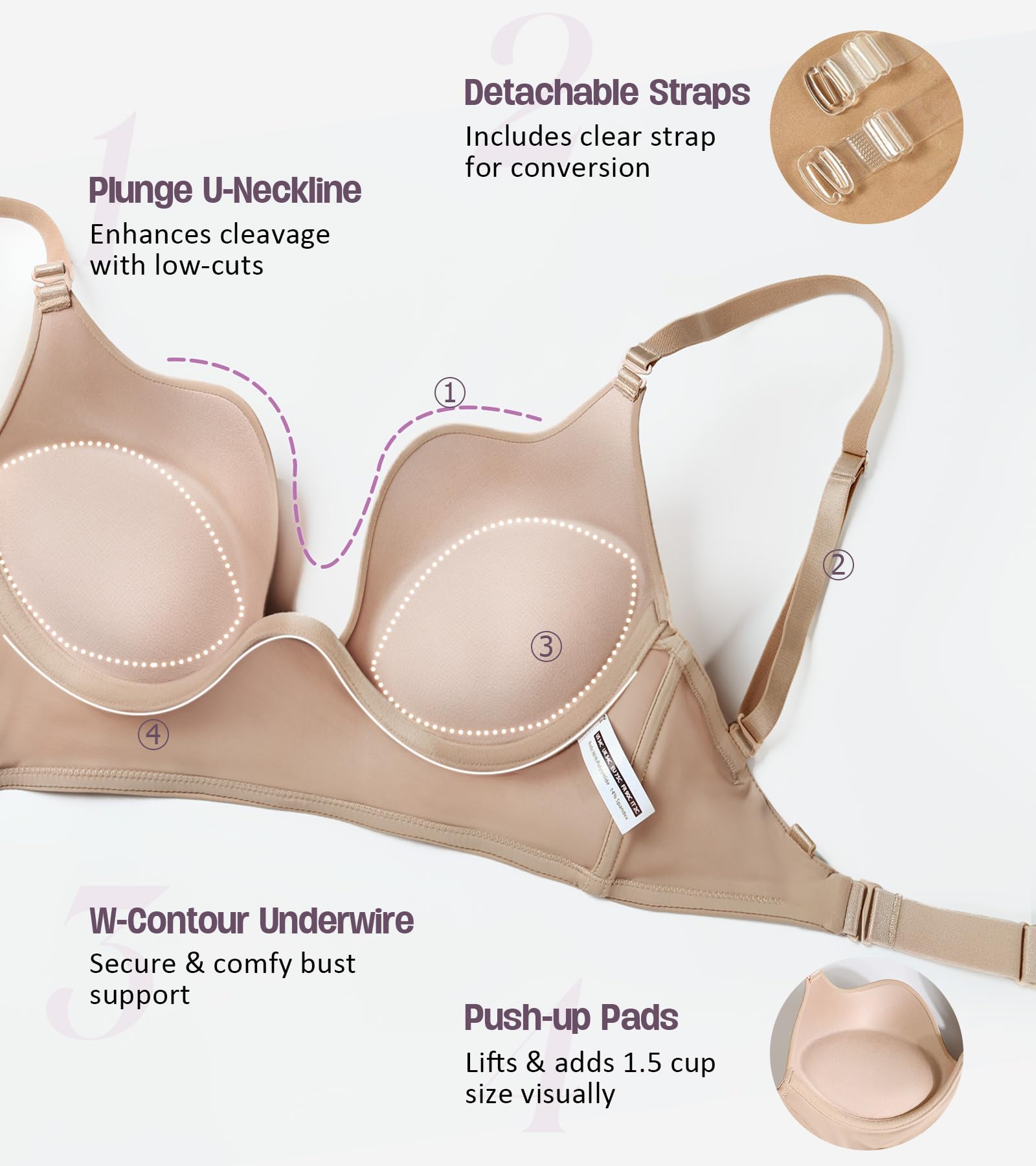 Snapklik.com : Lemorosy Plunge U Backless Push Up Bra Multiway ...