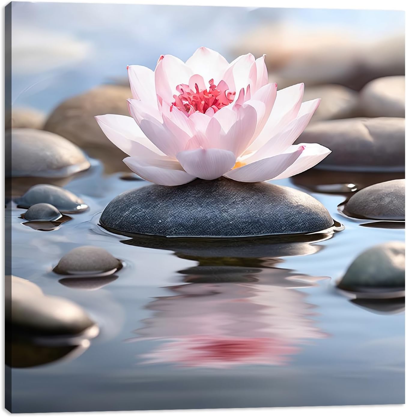 Amazon.com: Zen Canvas Wall Art, Blooming Flower on Stone Painting ...