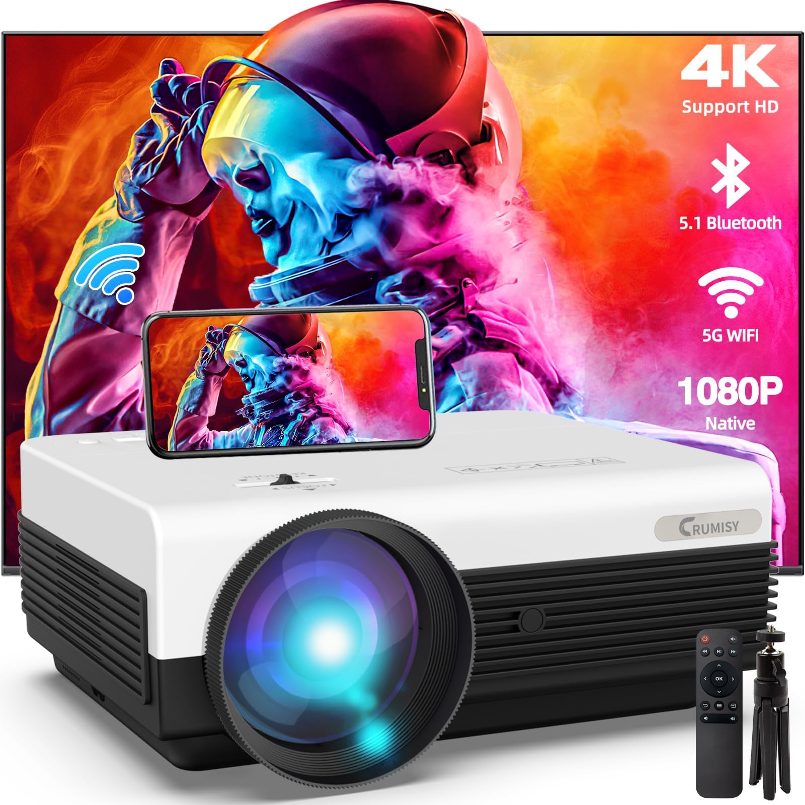 Amazon.com: Crumisy Mini Projector with WiFi and Bluetooth, Native ...