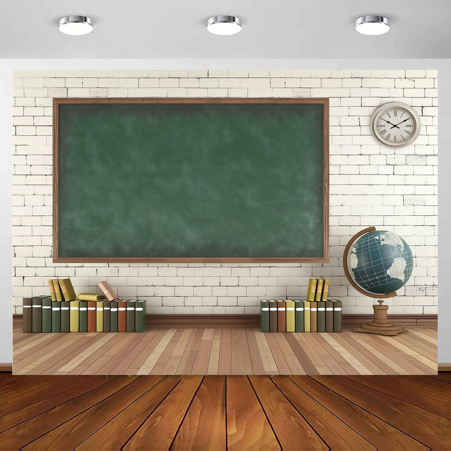 Amazon.com : Classroom Backdrop 7 x 5 ft, Green Blackboard Clock Back ...