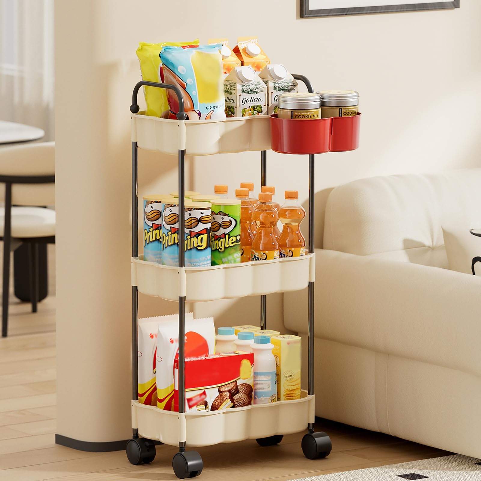 Amazon.com: UFORU 3-Tier Rolling Utility Carts with Handle, Snack Carts ...