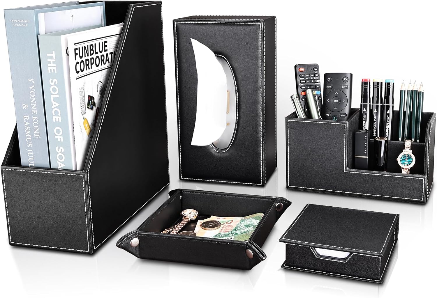 Amazon.com: KINGFOM 5 PCS/SET Pu Leather Desk Organizer File Holder ...