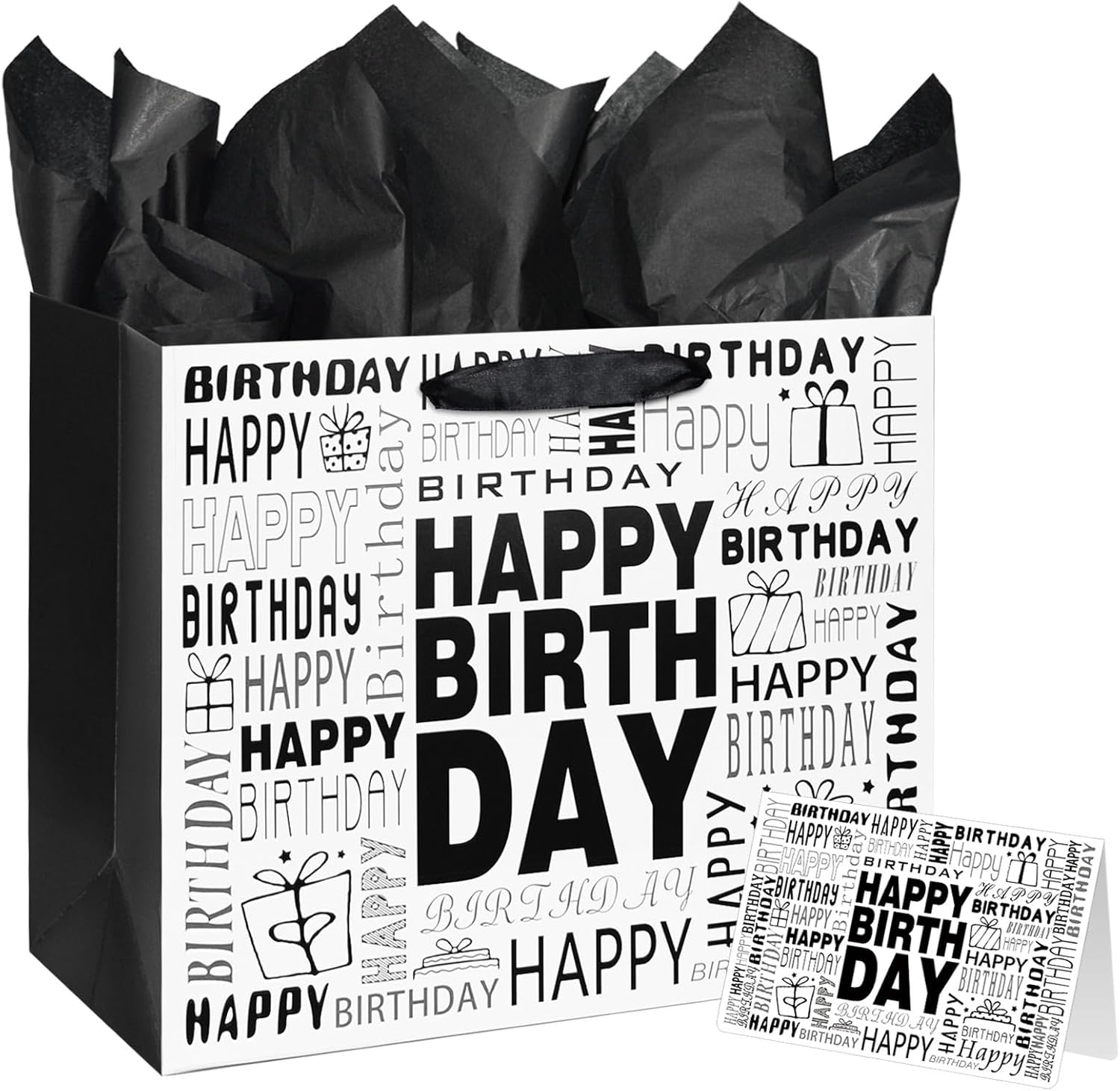 Amazon.com: 13" Large Black and White Happy Birthday Gift Bag with ...
