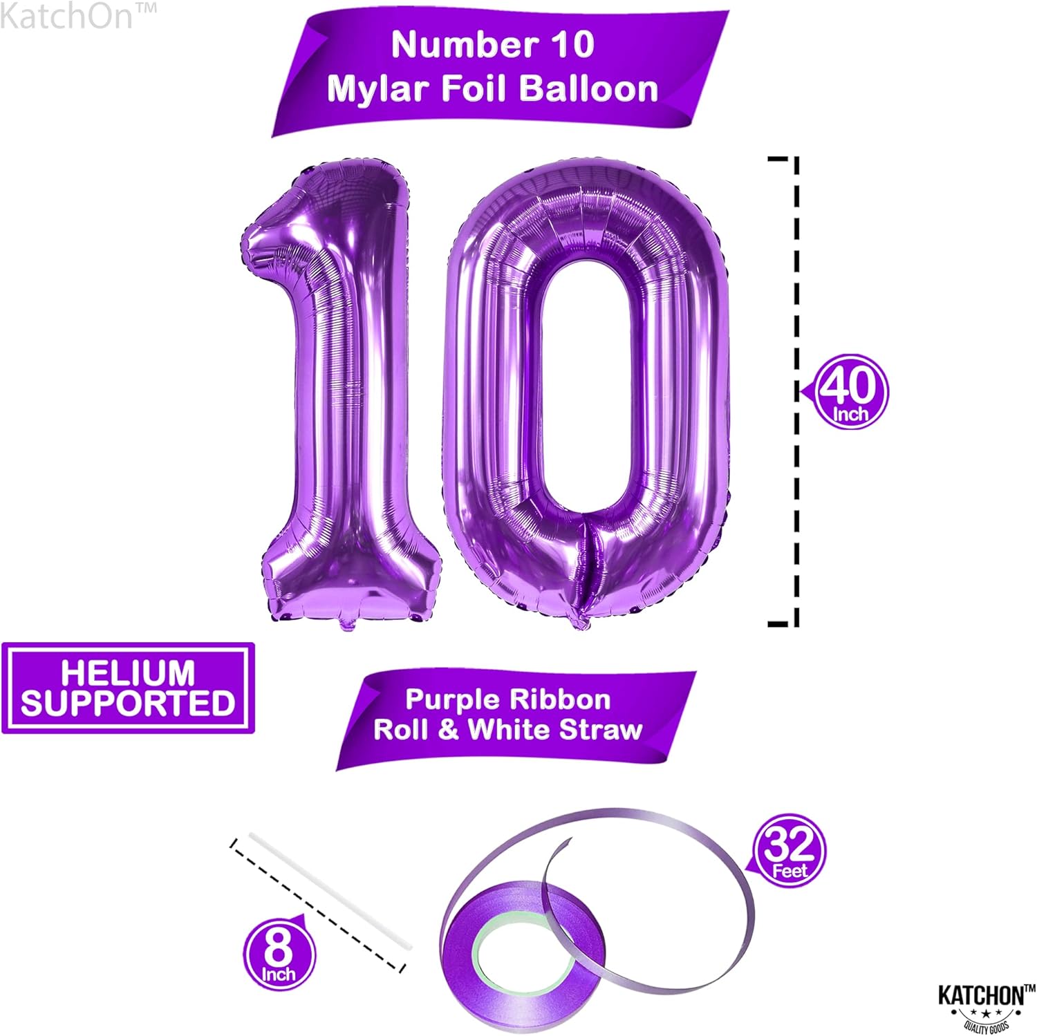 Amazon.com: KatchOn, Giant Purple 10 Balloon Number - 40 Inch | 10 Year ...