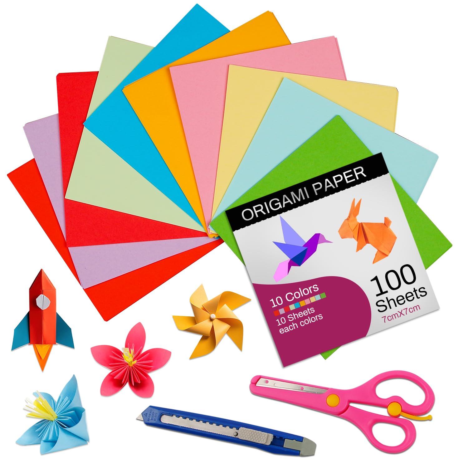 Snapklik.com : Origami Paper - 100 Sheets - 10 Colors - 2.75 Inch ...