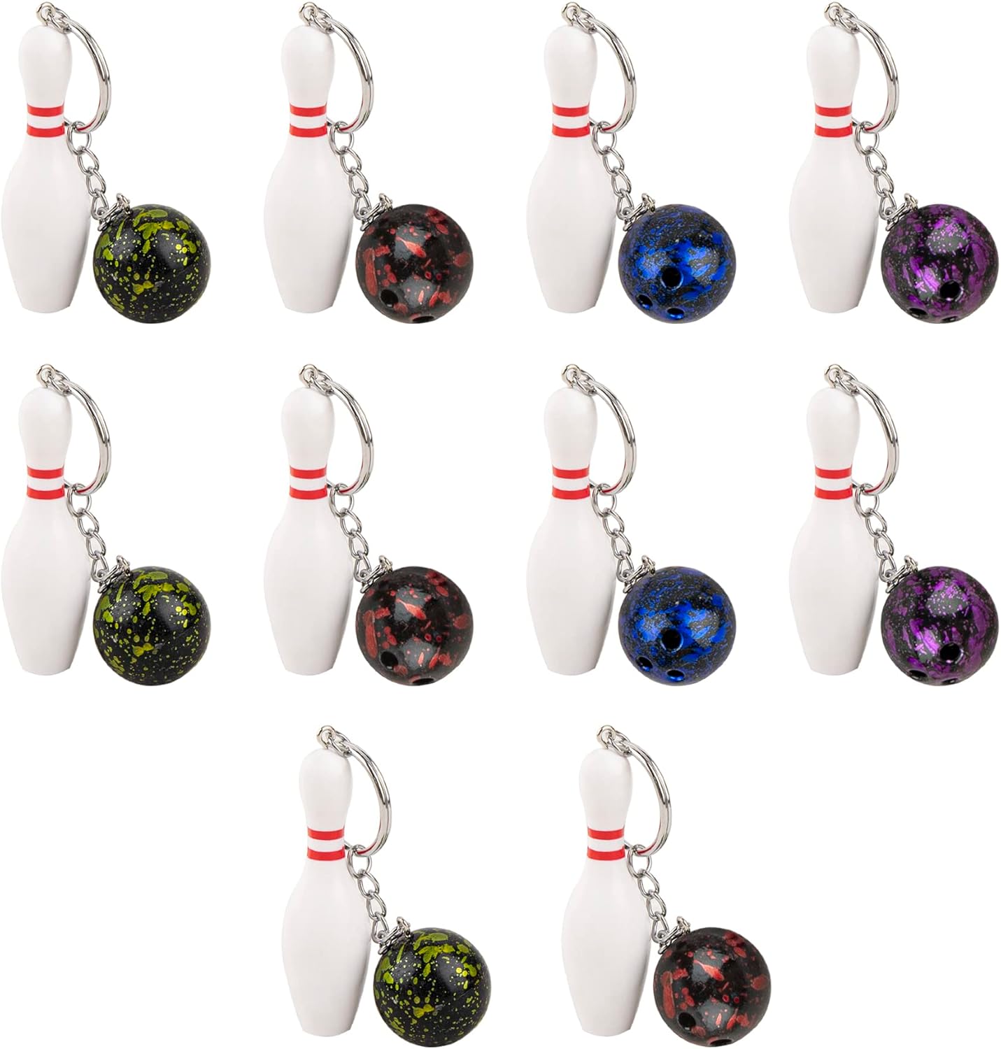 Amazon.com: Azure Zone, Pack of 10 Bowling Pin Keychains Ball Charm Key ...