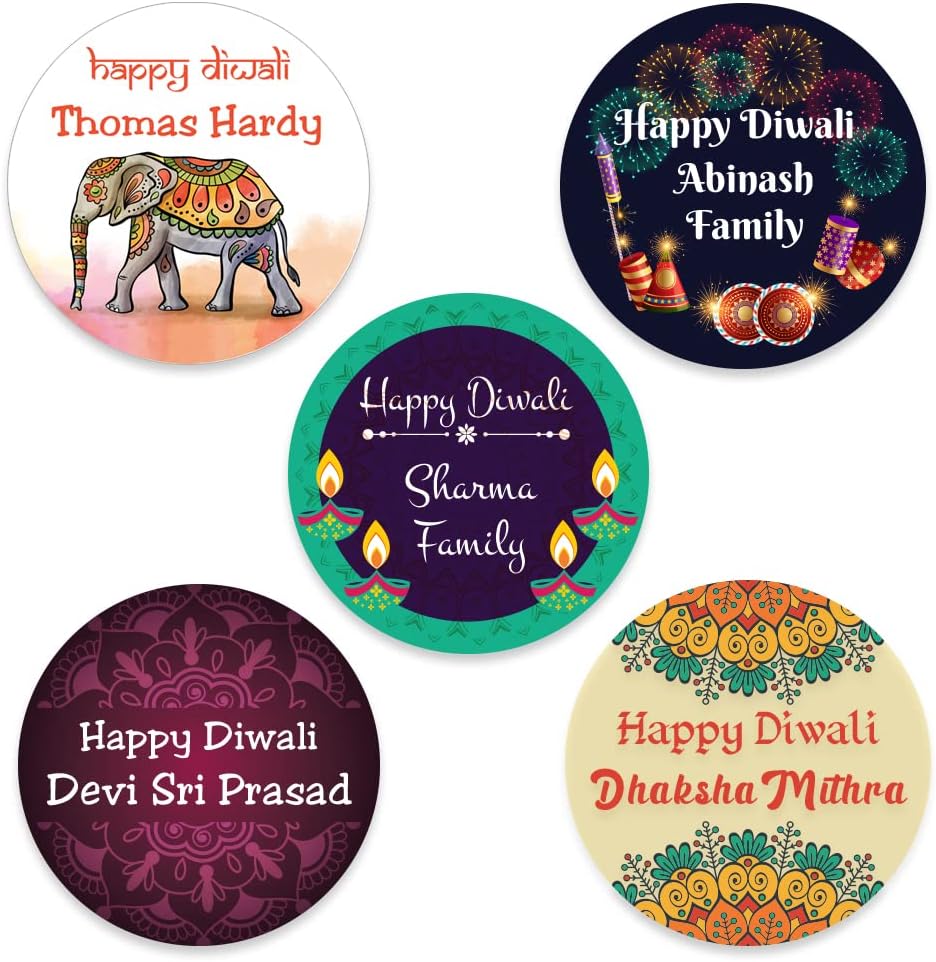 Pack of 24 Diwali Personalised Stickers for Party Bags, Diwali Cards ...