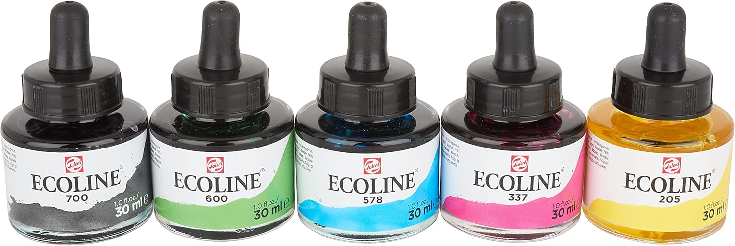 Ecoline, Set di colori con pipette, confezione da 5 x 30 ml, colori ...