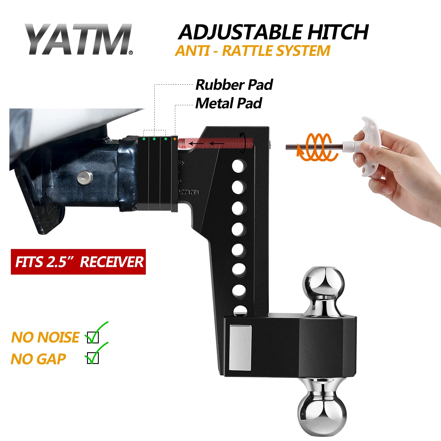 YATM Aluminum Adjustable Trailer Hitches Fits 2.5" Receiver,8" Drop ...
