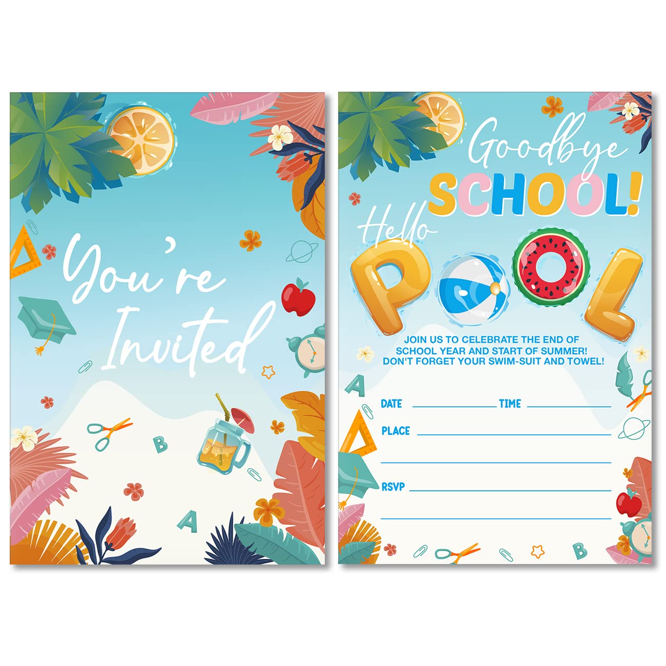 End Of Year School Party Invitation Aloha Summer Pool Party