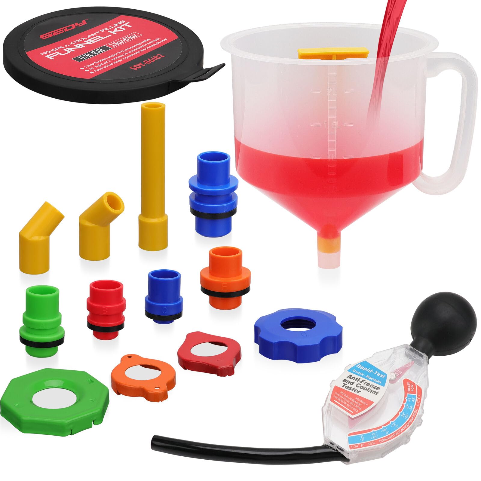 SEDY 16-Pieces No Spill Coolant Filling Funnel Kit, Spill Proof ...