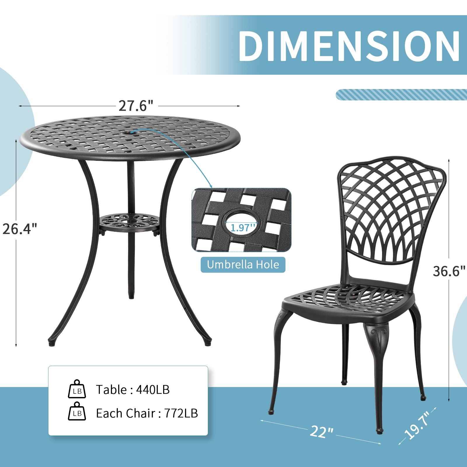 Snapklik.com : Withniture 3 Piece Bistro Table Set Anti-Rust Outdoor ...