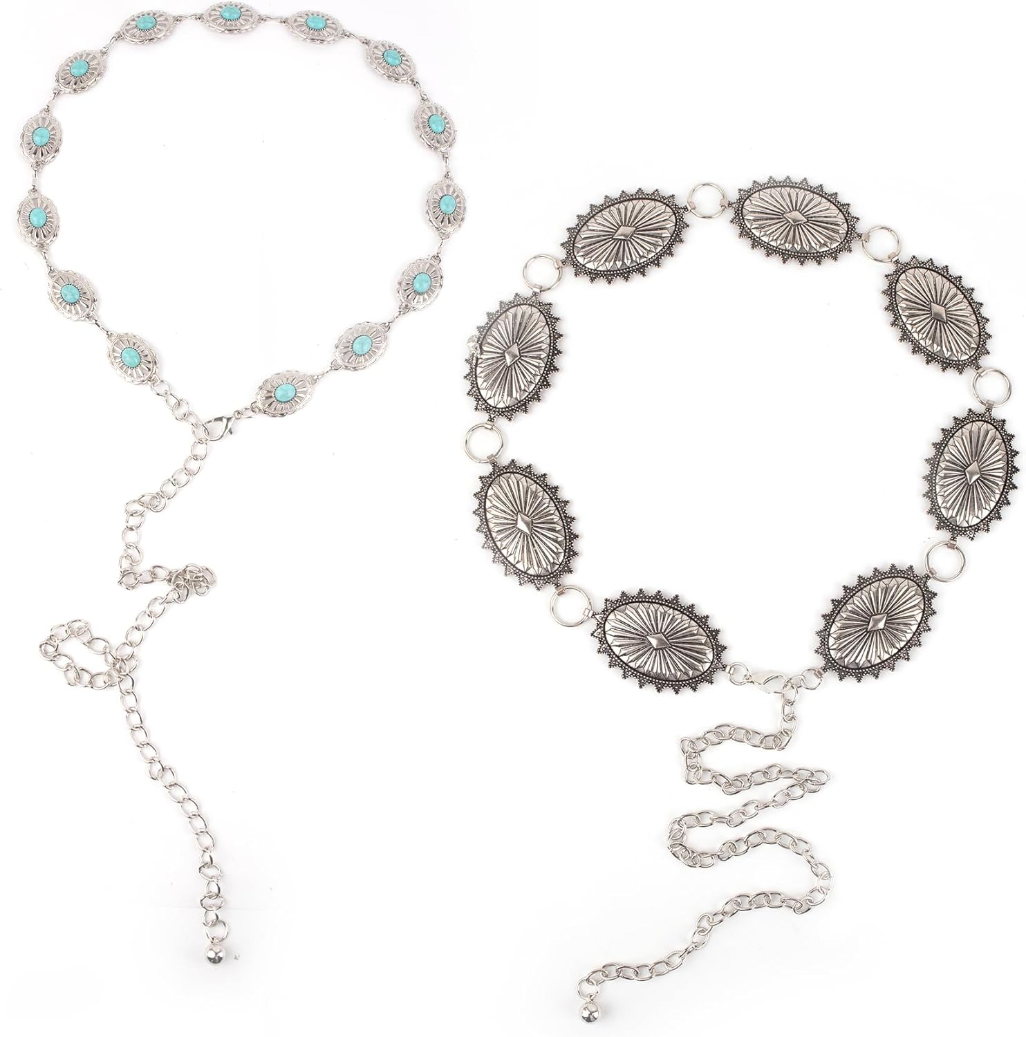 Framendino, 2 Pack Women Concho Western Chain Belts Turquoise Antique ...