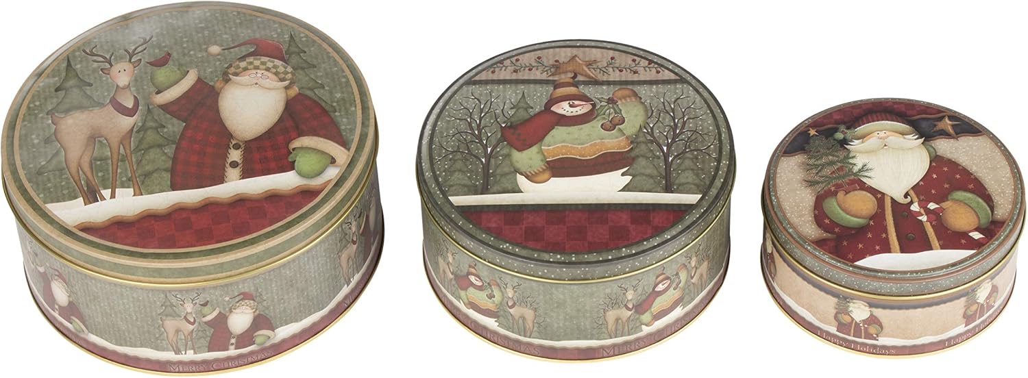 Amazon.com: Christmas Nesting Cake Tins - 3-Set Round Nested Cookie ...
