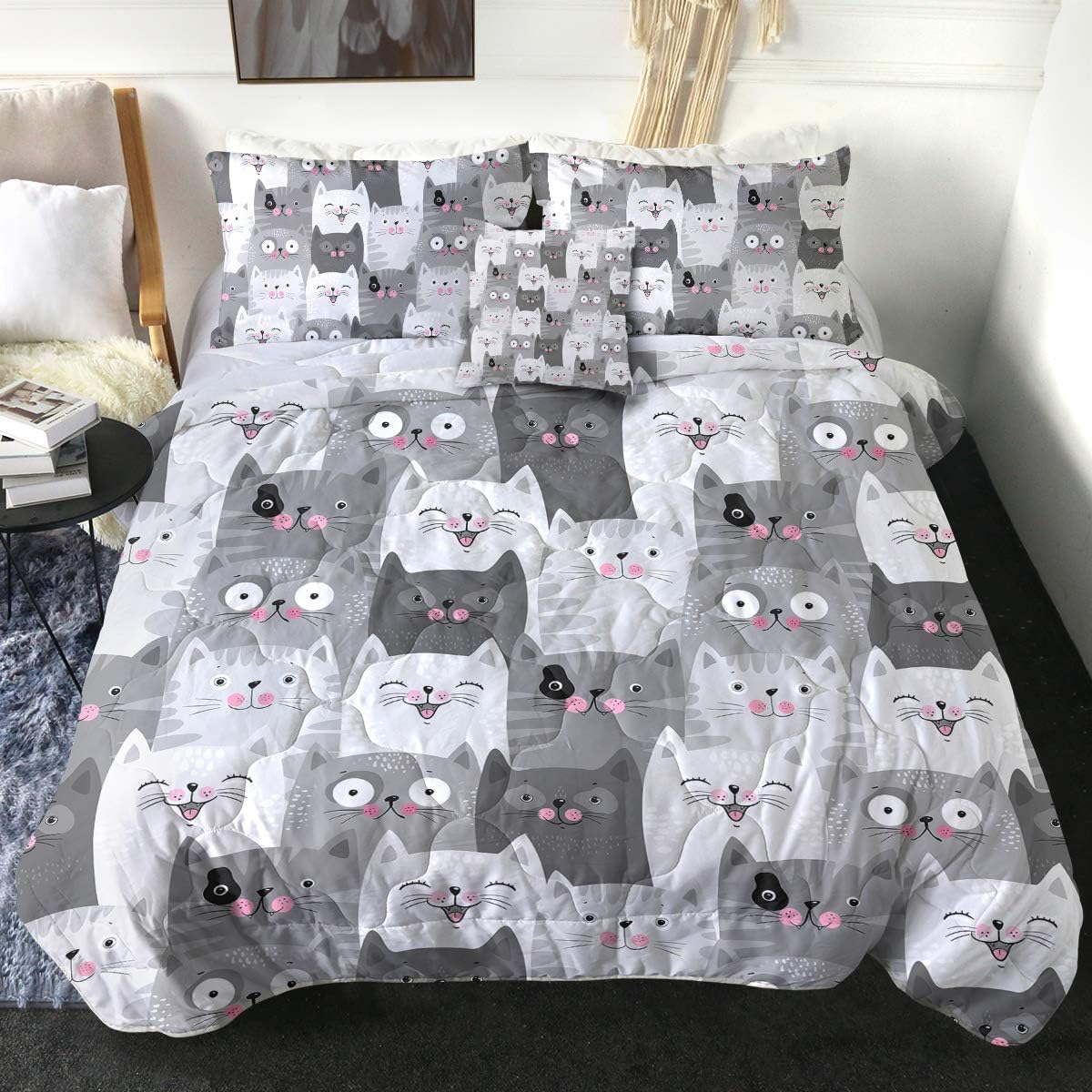 Amazon.com: Sleepwish 4 Piece Cats Comforter Set for Queen Size Beds ...