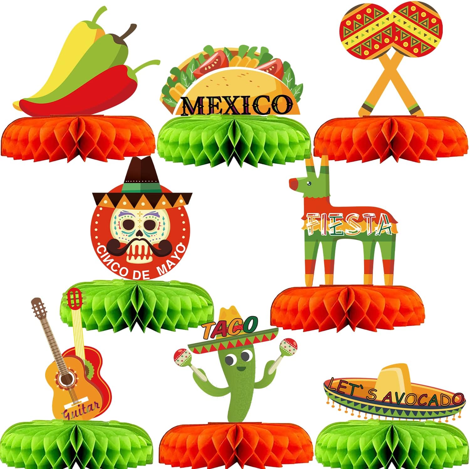 Amazon.com: Cinco De Mayo Table Decorations Honeycomb Centerpiece,8 Pc ...