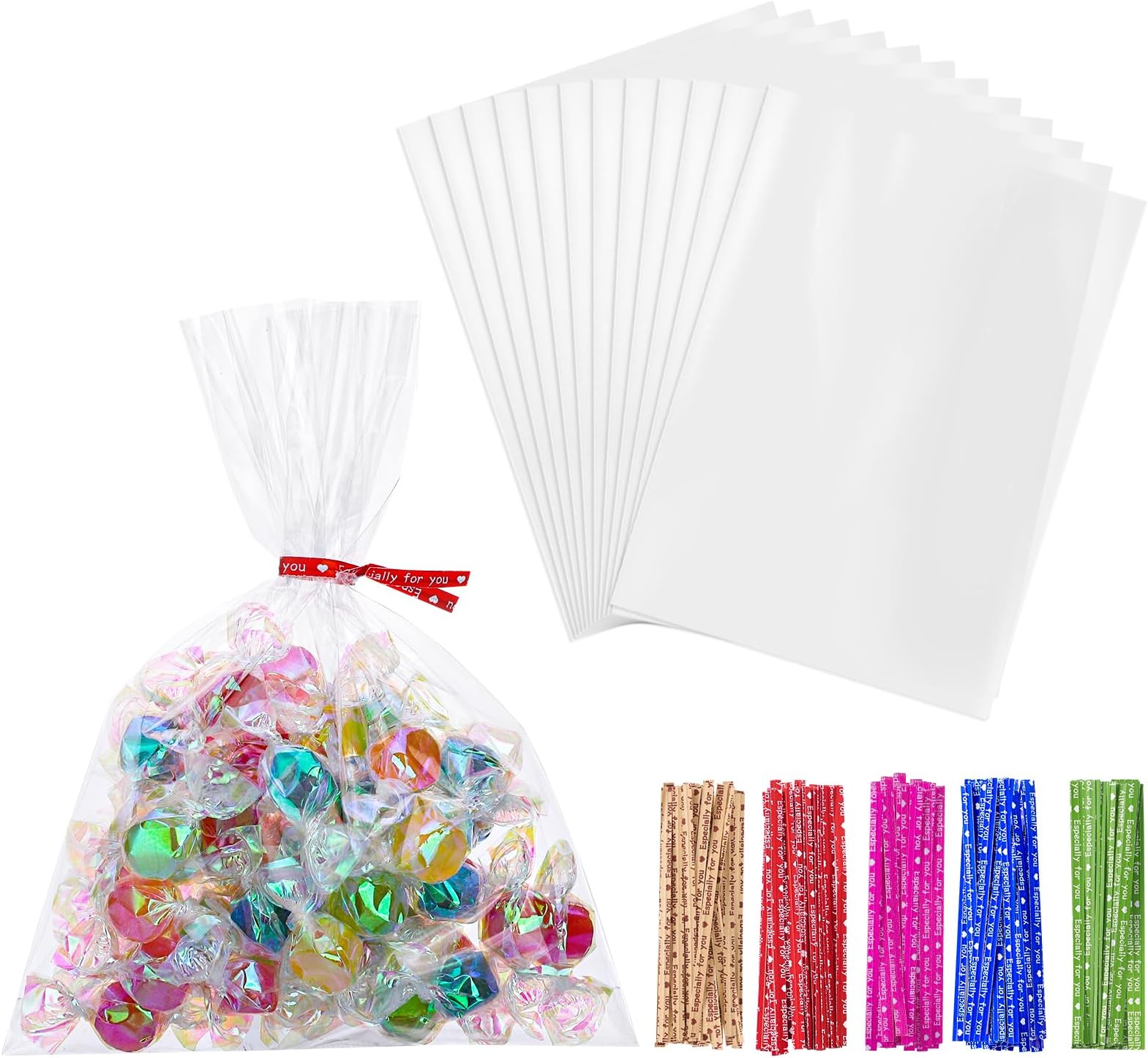 Amazon.com: HRX Package 120pcs Iridescent Cellophane Treat Bags with ...