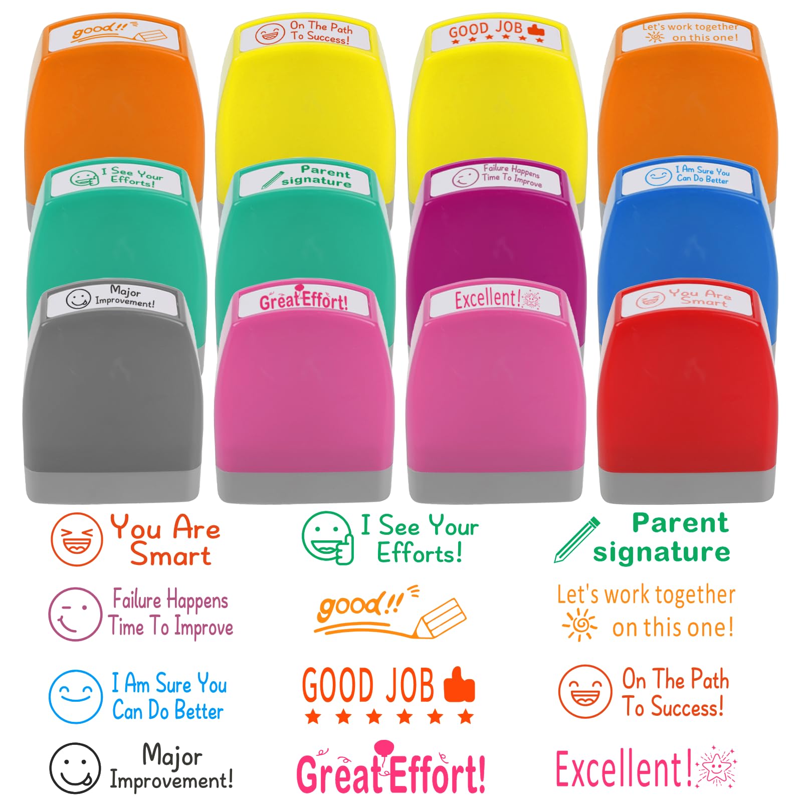 Amazon.com : 12 Sorted Teacher Stamps for Classroom, Self-Inking Rubber ...