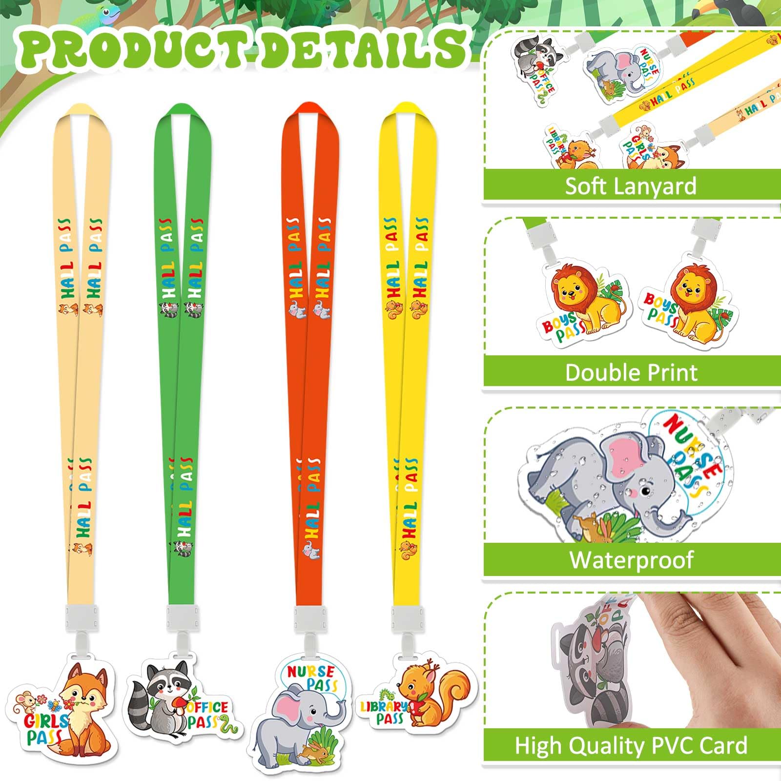Snapklik.com : 8 Set PVC Hall Pass Lanyards Animal Unbreakable Hall ...