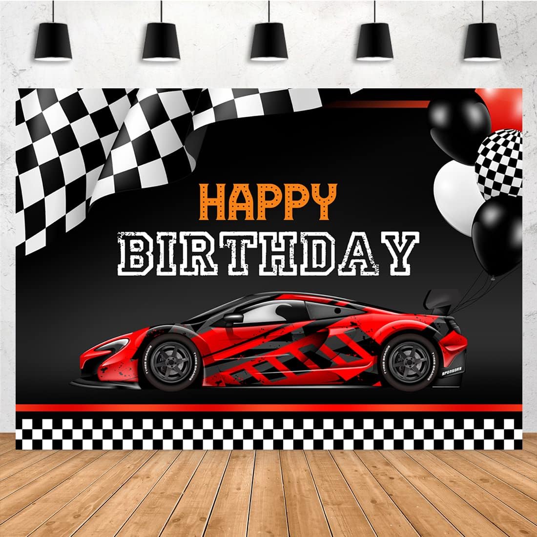 Amazon.com : Aperturee Racing Car Happy Birthday Backdrop for ...
