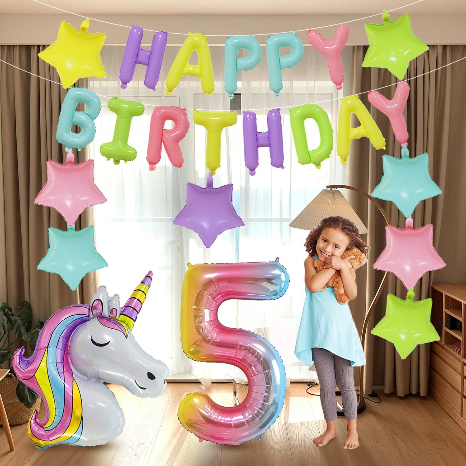 Amazon.com: Large number 5 balloon 5th birthday unicorn birthday ...