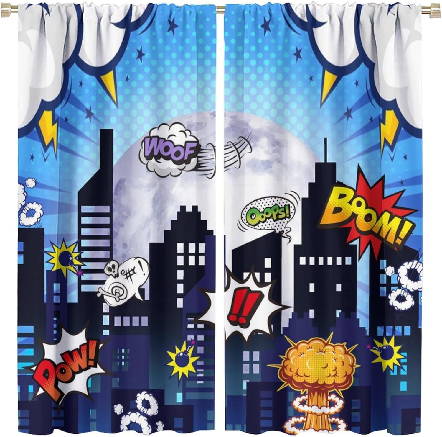 Amazon.com: Brebasf Funny City Superhero Theme Curtains - Cartoon Boys ...