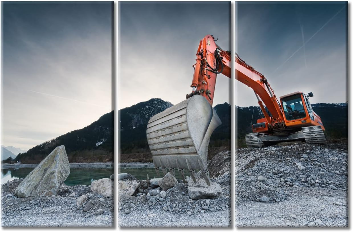 Amazon.com: Wall Art 3 Pieces Excavator Pictures Wall Decor for Bedroom ...
