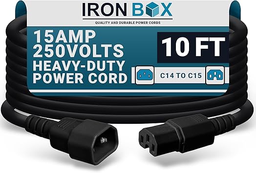 Amazon.com: IronBox Electric C14 to C15 Power Cord - 15A/250V, 14/3 AWG ...