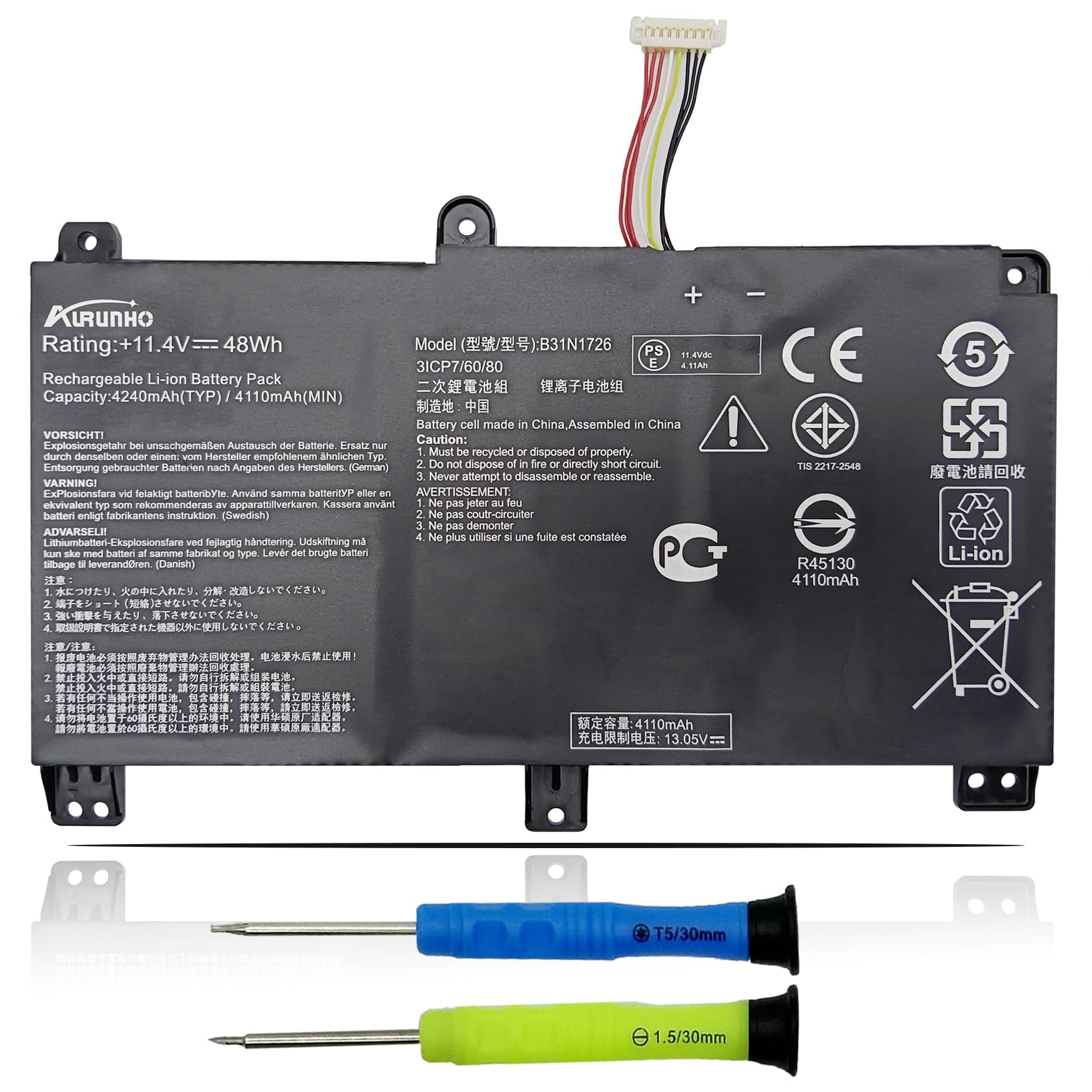 Amazon.com: AURUNHO B31N1726 48Wh Laptop Battery Replacement for ASUS ...