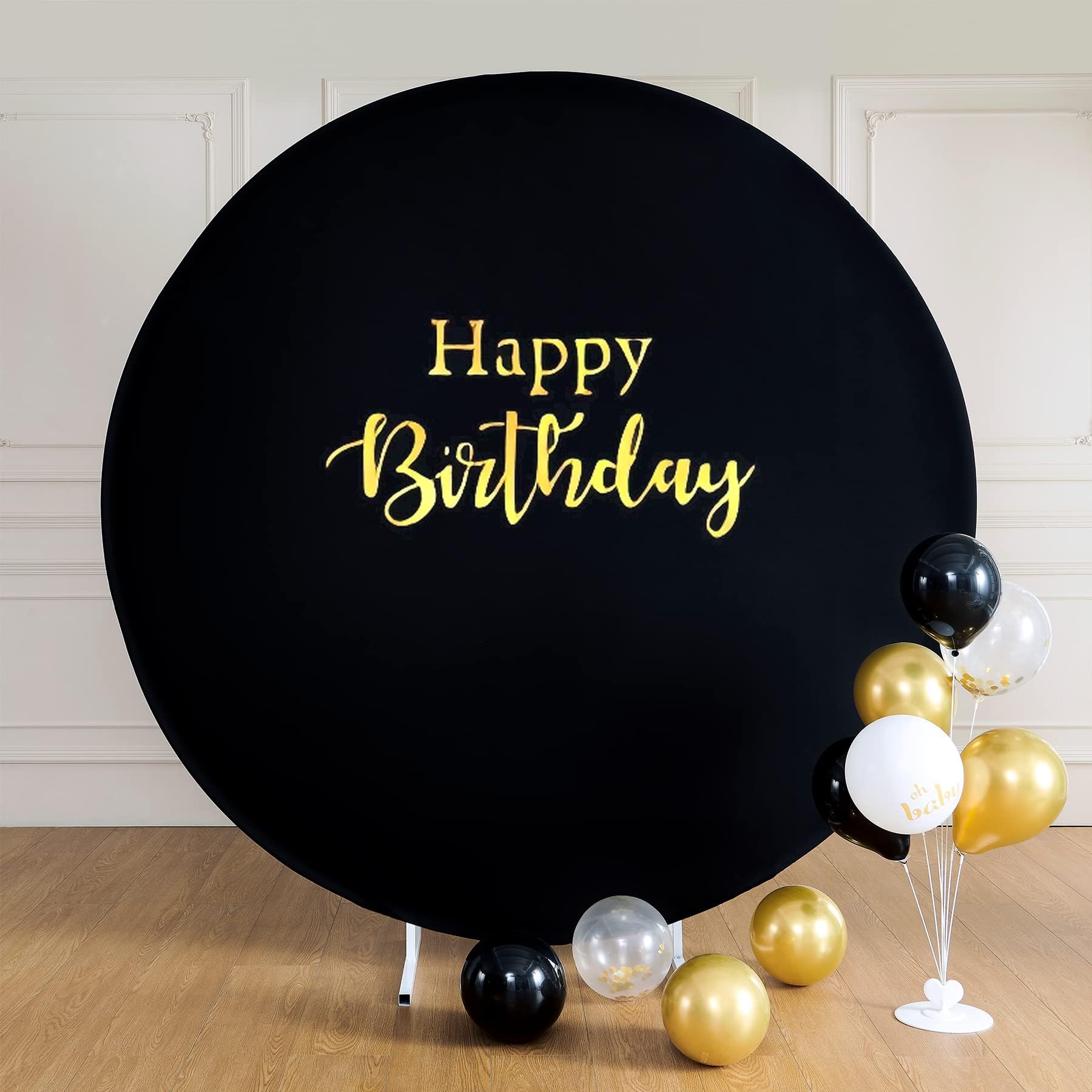 Amazon.com : Laeacco 6.5x6.5ft Happy Birthday Round Backdrop Black and ...
