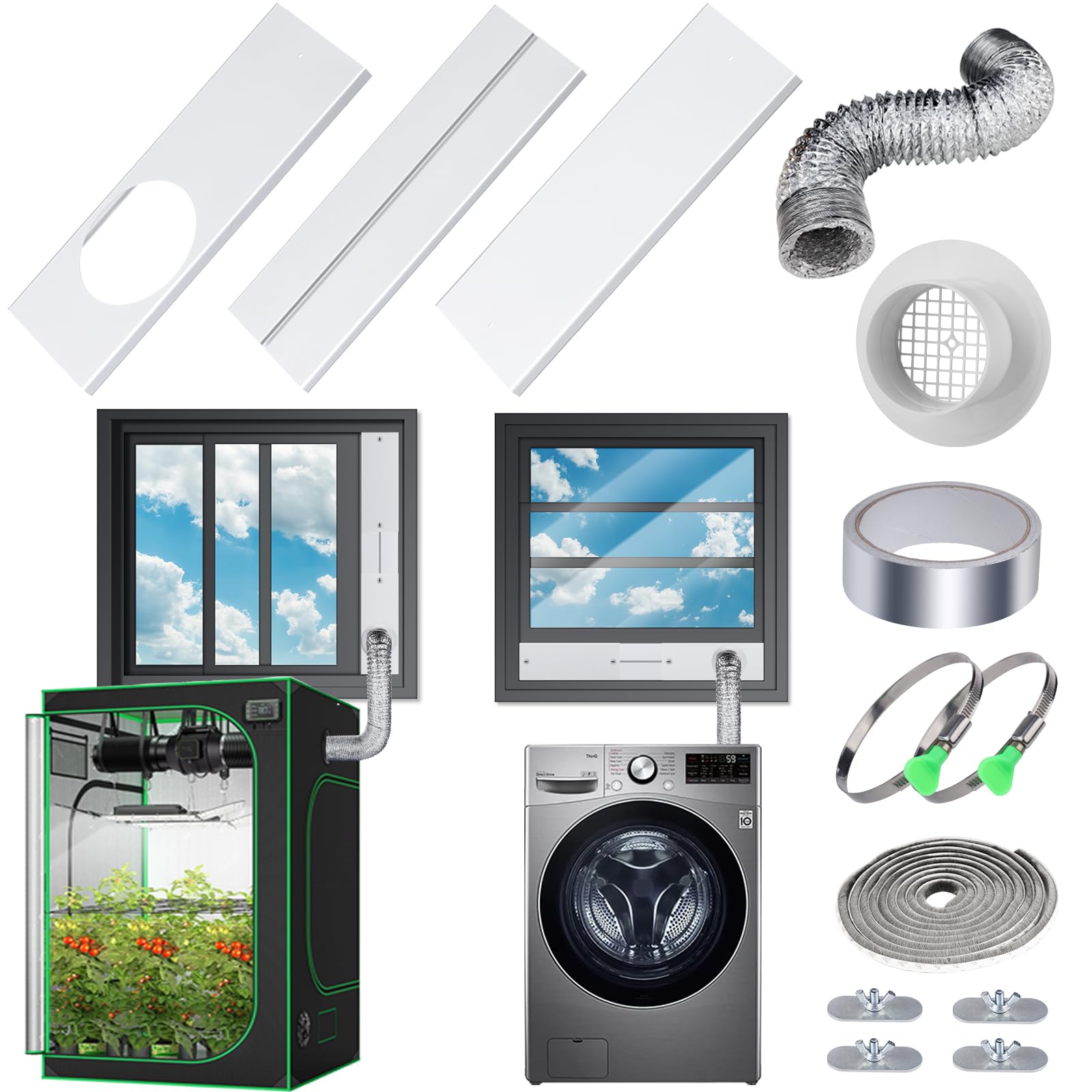 Upgraded Window Duct Kit, 4 inch Window Exhaust Vent,Window Seal Plates ...