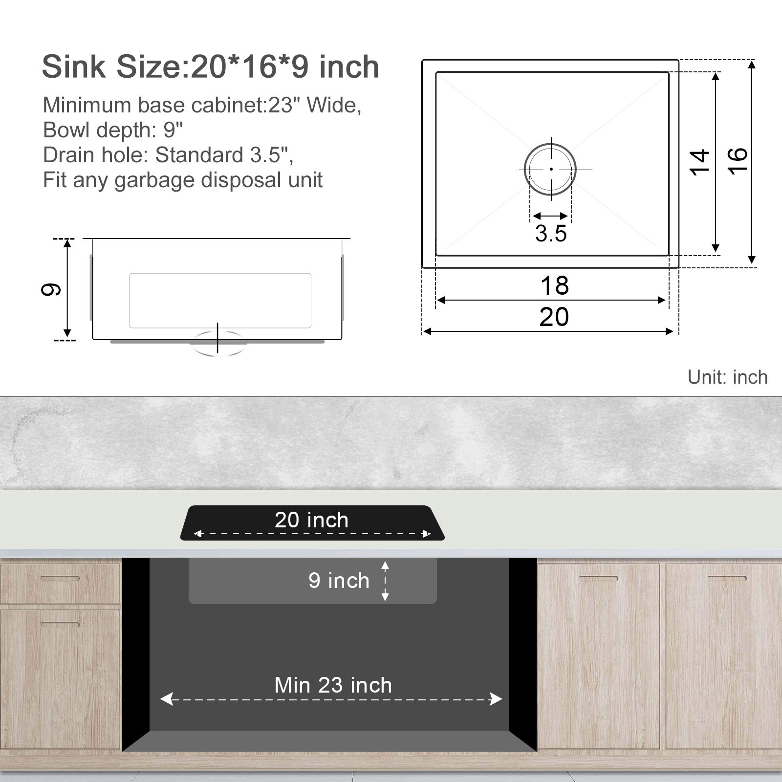 Snapklik.com : MENATT 20-inch Undermount Kitchen Sink, SUS304 Stainless ...