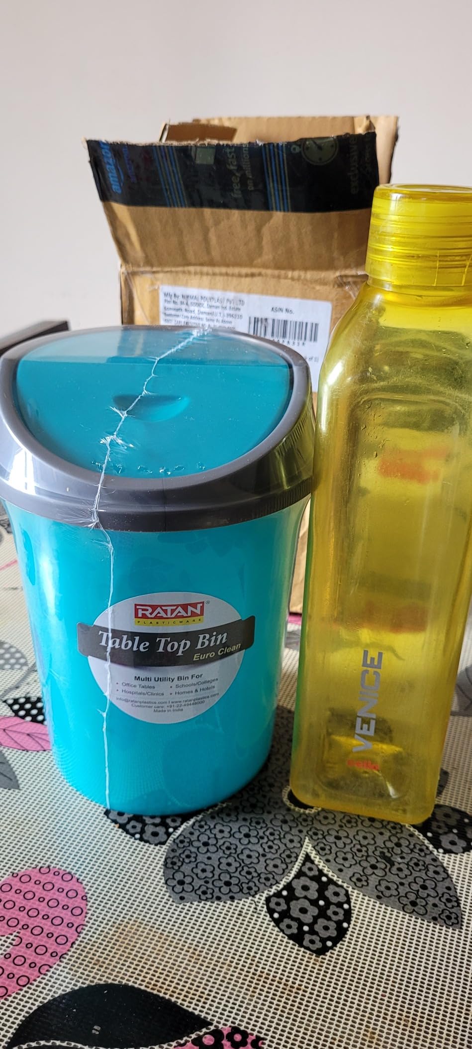 RATAN PLASTICWARE Euro Clean Table Top Small Mini Dustbin with Lid for ...