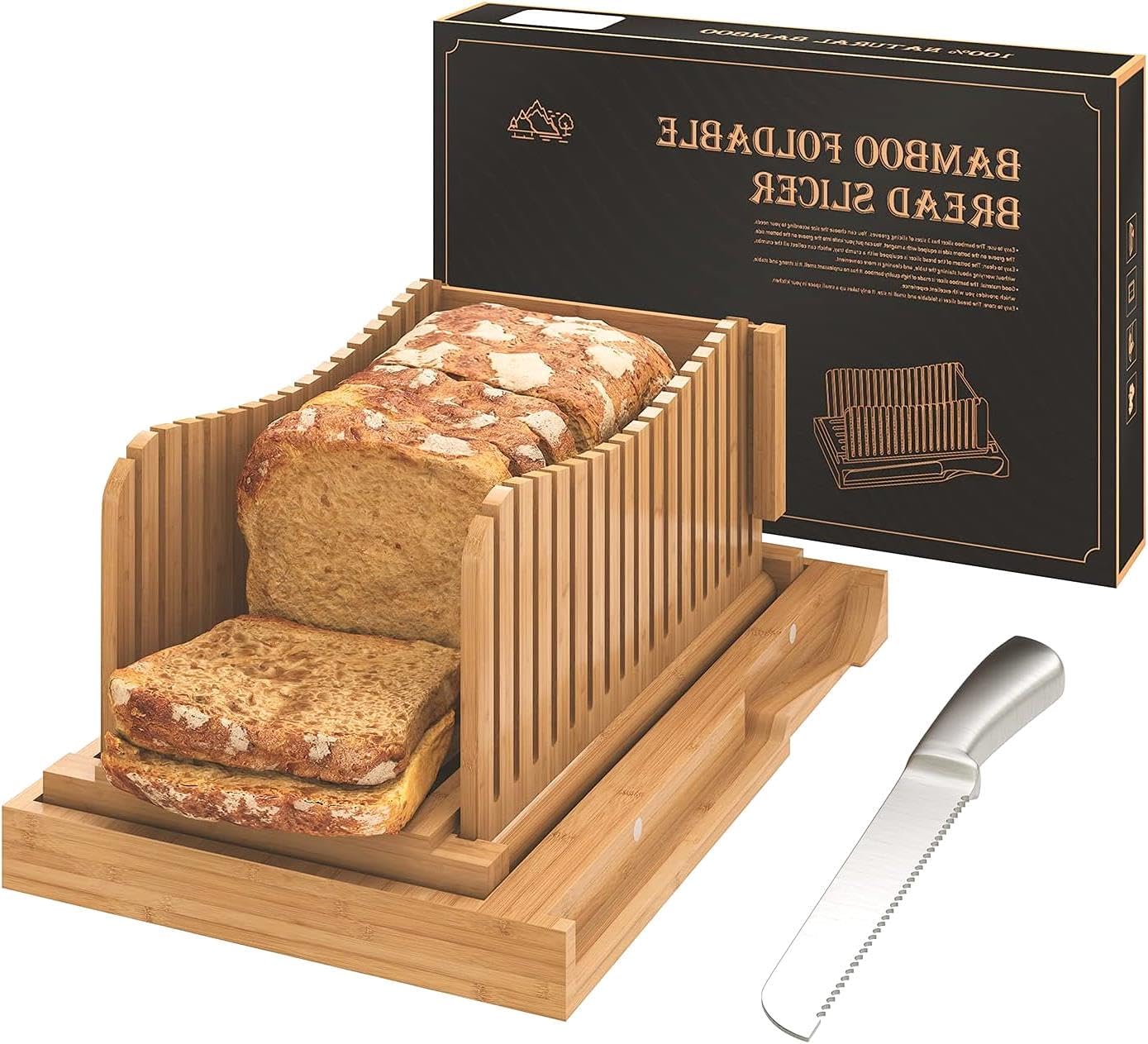 Amazon.com: MODMA Bamboo Bread Slicer With Serrated Knife, Adjustable ...