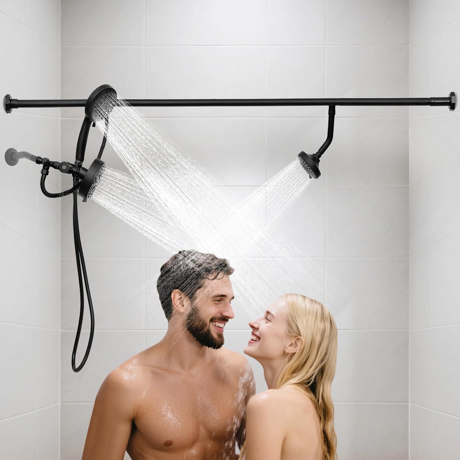 Double Shower Heads for Couples & Handheld,Triple Shower Head for Two People,Adjustable Tandem ...