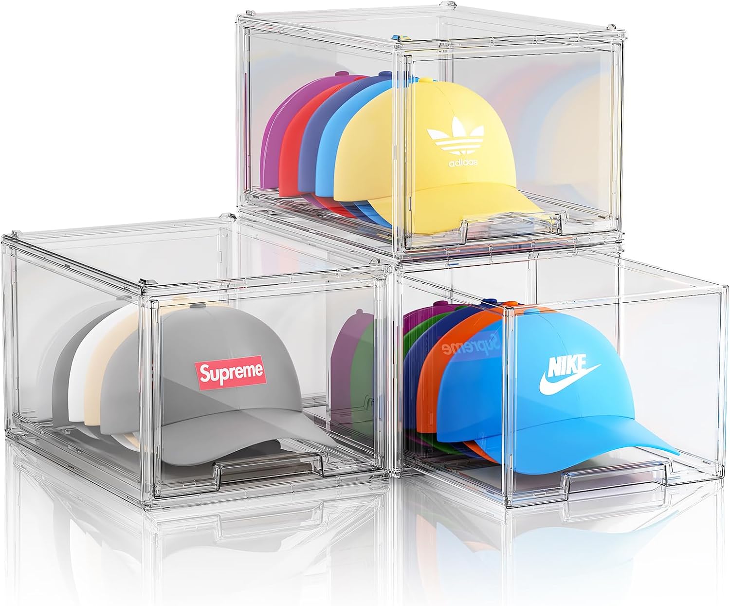 Amazon.com - 3 Pack Hat Organizer Box for Baseball Caps, Stackable ...