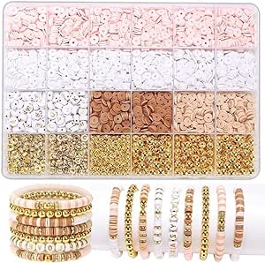 Clay Beads Bracelet Making Kit, 2390Pcs Flat Round Polymer Clay Bead ...