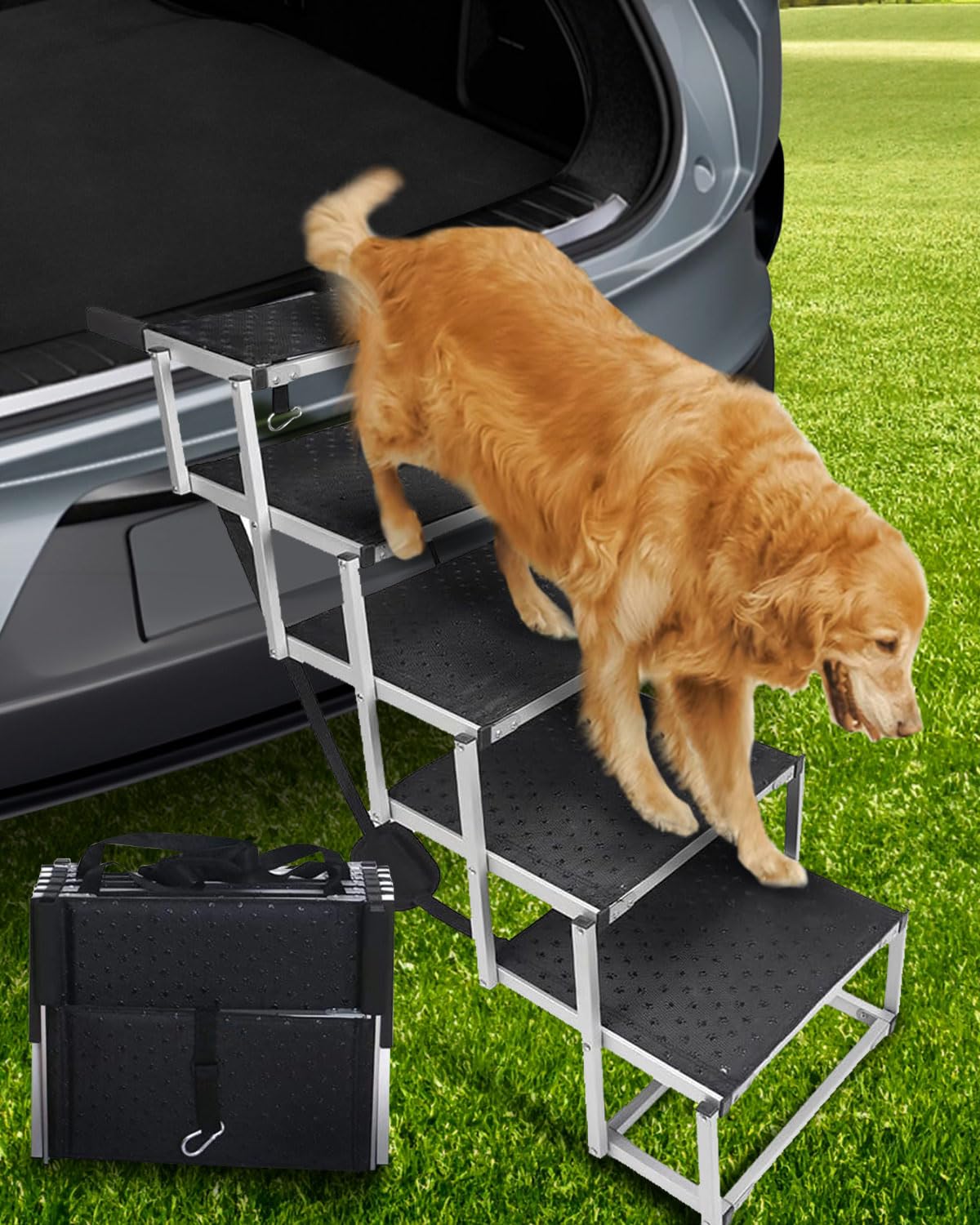 Snapklik.com : Jovrun Foldable Dog Car Ramp For Large Dogs, 5 Steps ...