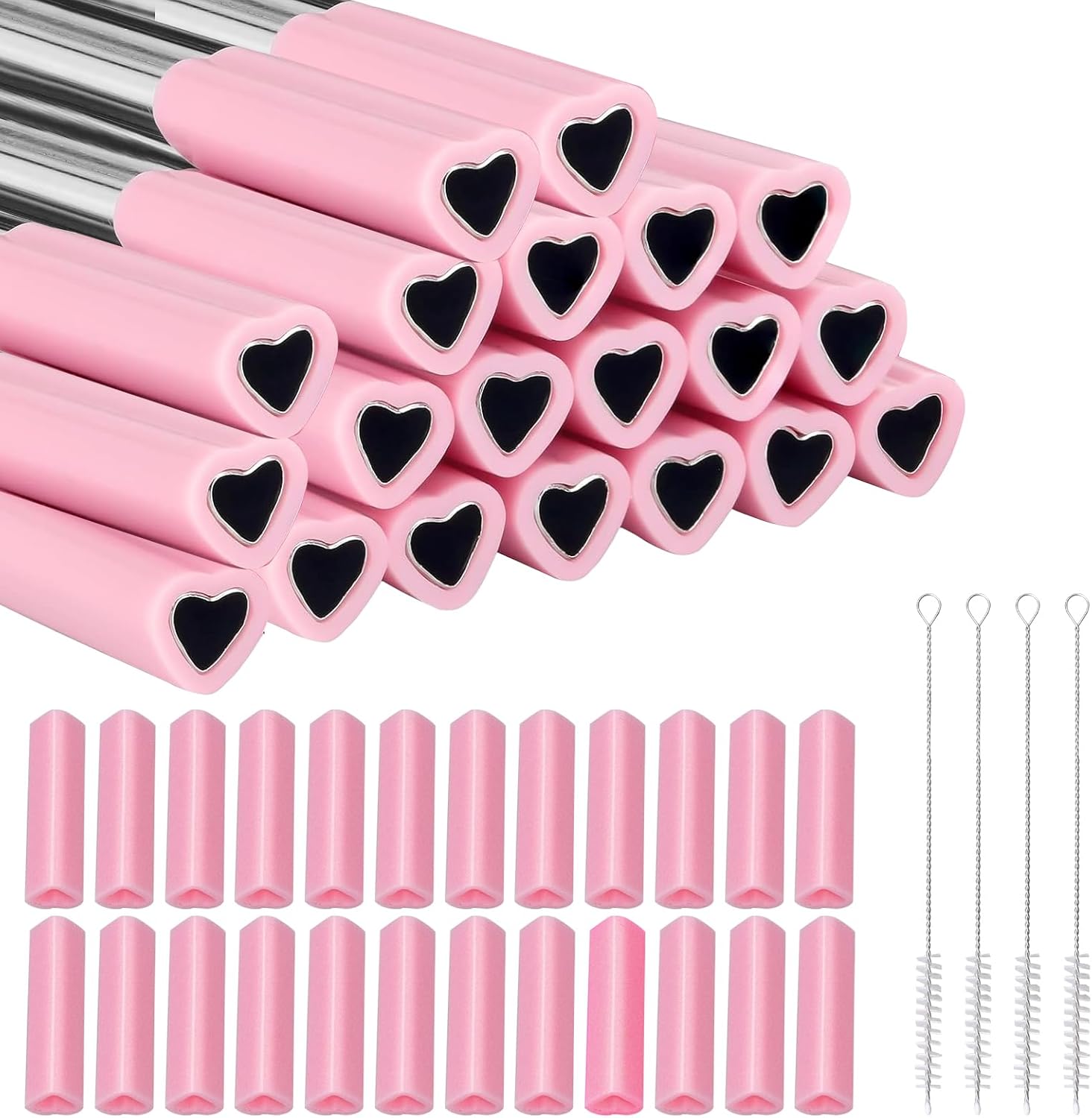 Amazon.com: 20 Pack Heart Shaped Stainless Steel Straws with 24 ...