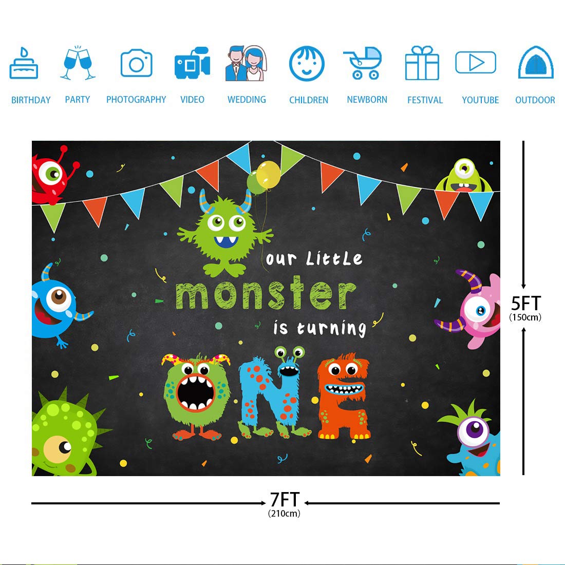Our Little Monster is Turning One Theme 1st Birthday Party Backdrop Boy ...
