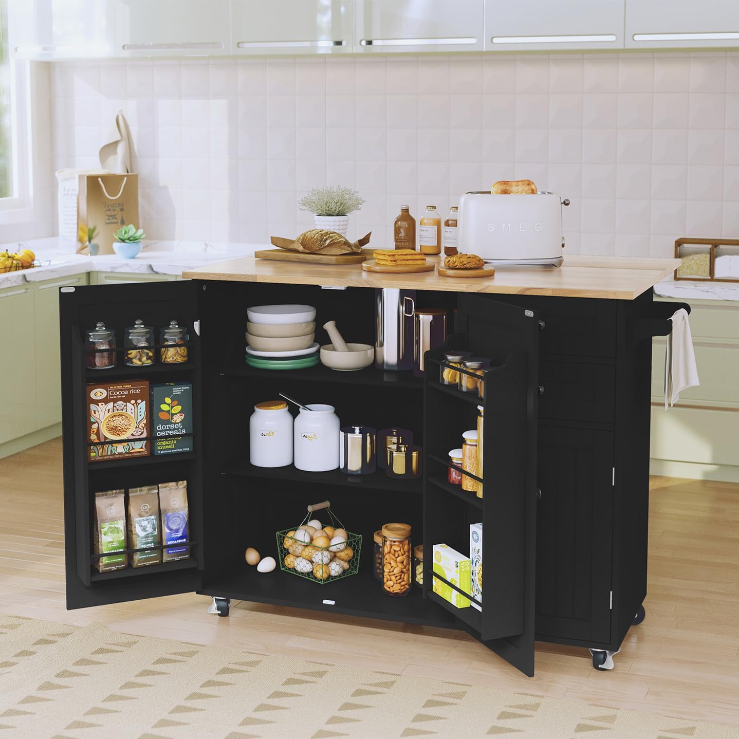 Oyemige Kitchen Island on Wheels, Large Kitchen Trolley with 5 Drawers ...