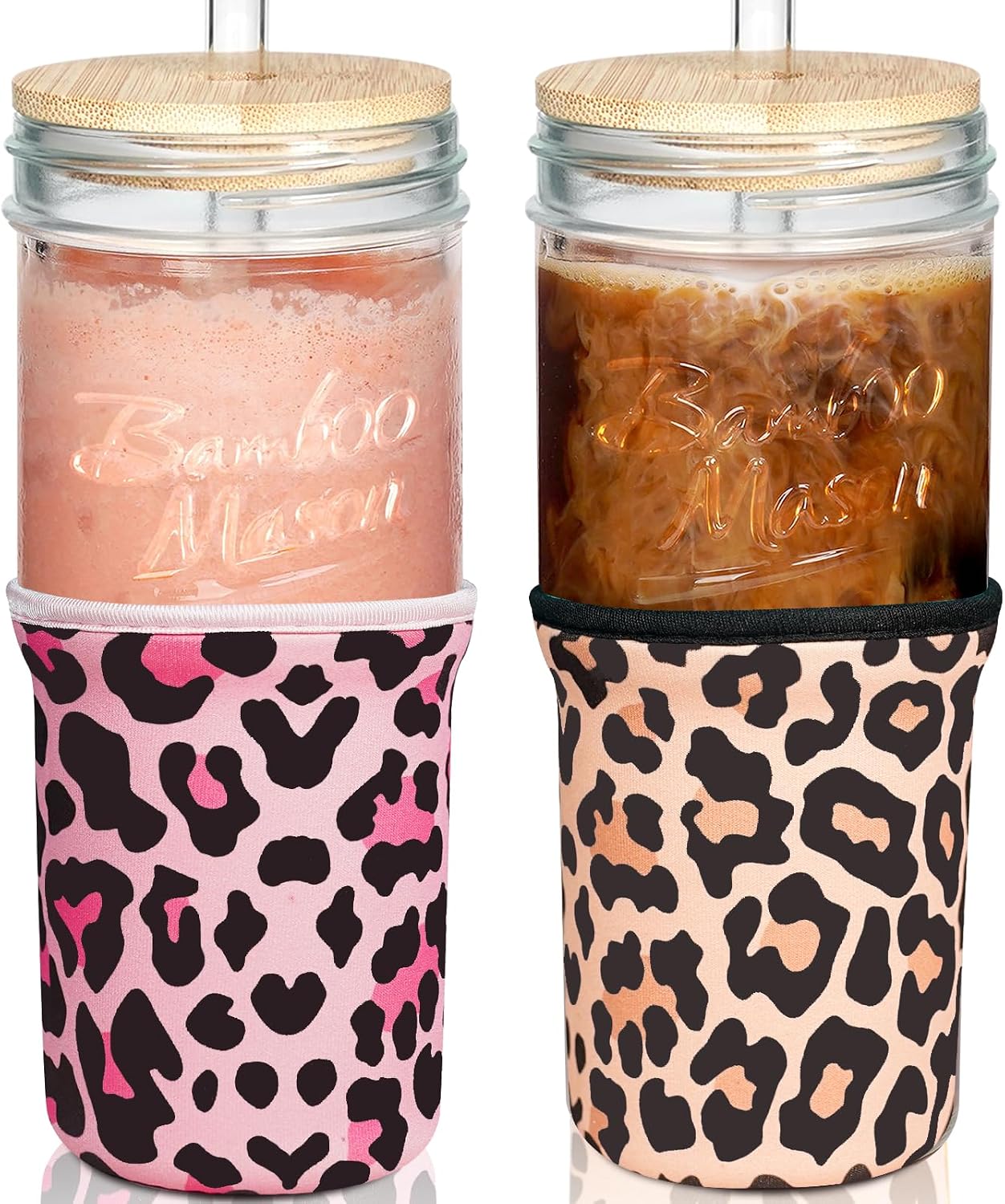Amazon.com: ANOTION Glass Cups with Lids and Straws - 24oz Ice Coffee ...
