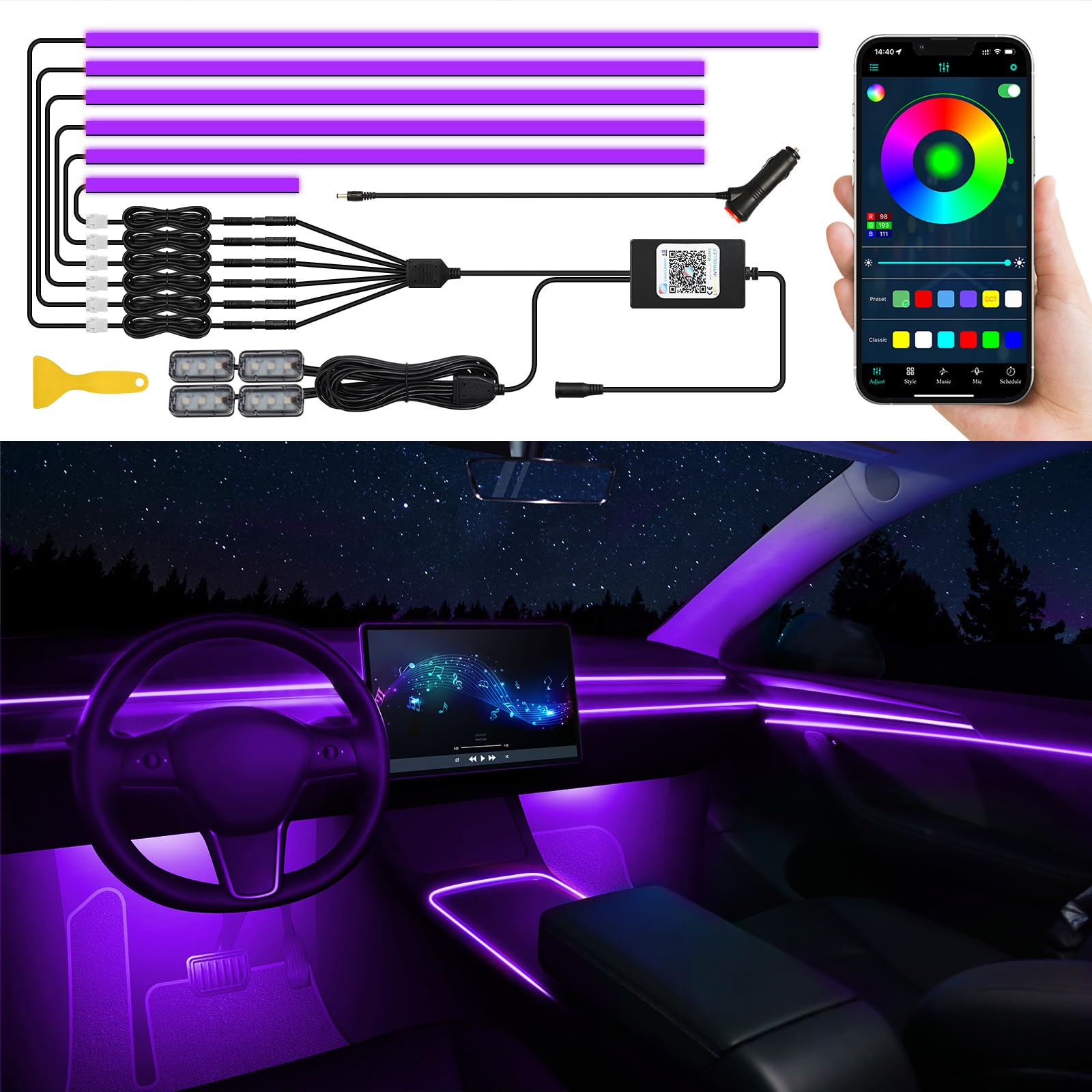 Snapklik.com : Acrylic Interior LED Strip Light For Car