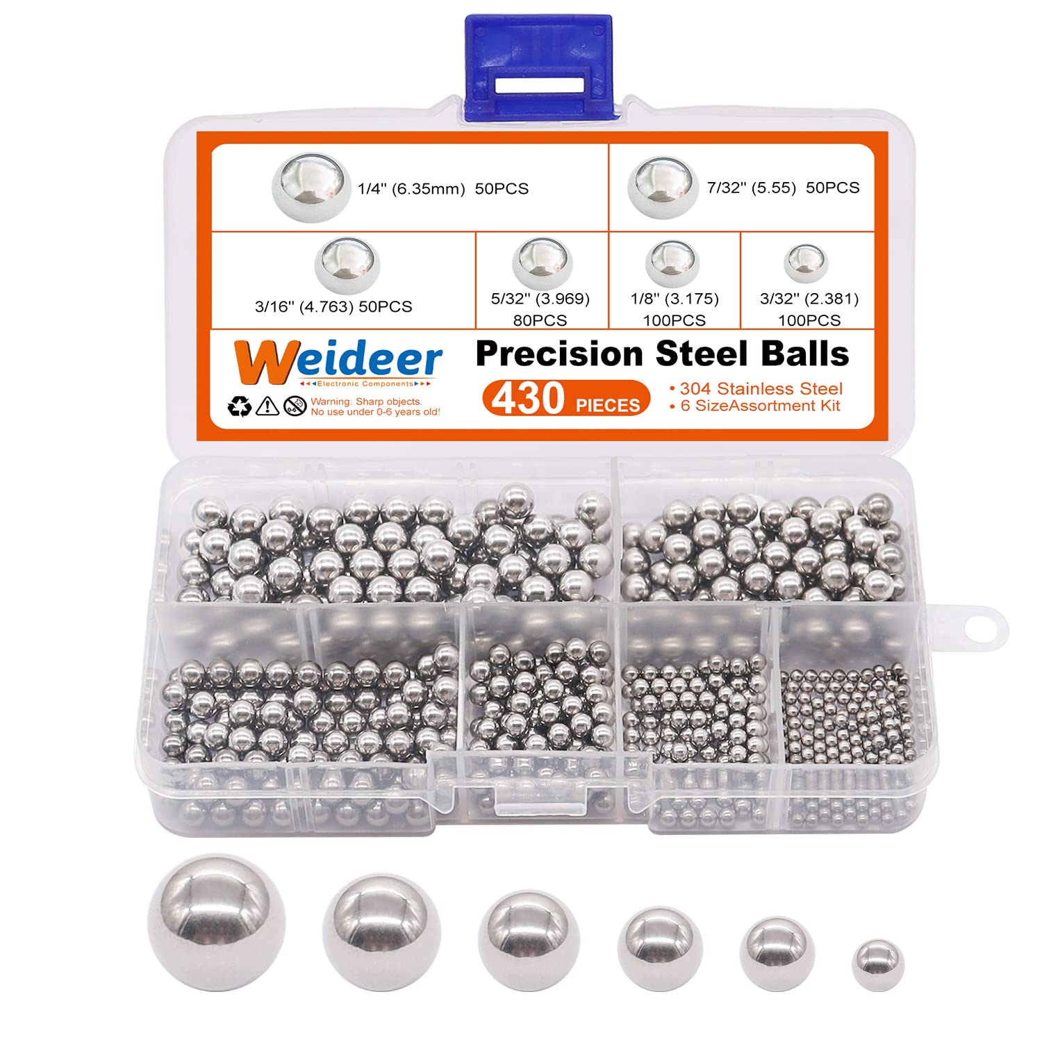 weideer 430pcs Stainless Steel Precision Steel Balls Bicycle Bearing ...