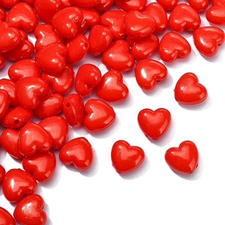 Amazon.com: KitBeads 100pcs Acrylic Love Heart Beads Mini Opaque Red ...