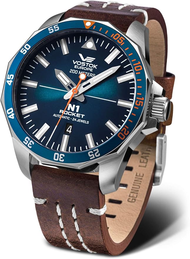 Vostok Europe Men's Watch with Stitched Vintage Leather Band N1 Rocket ...